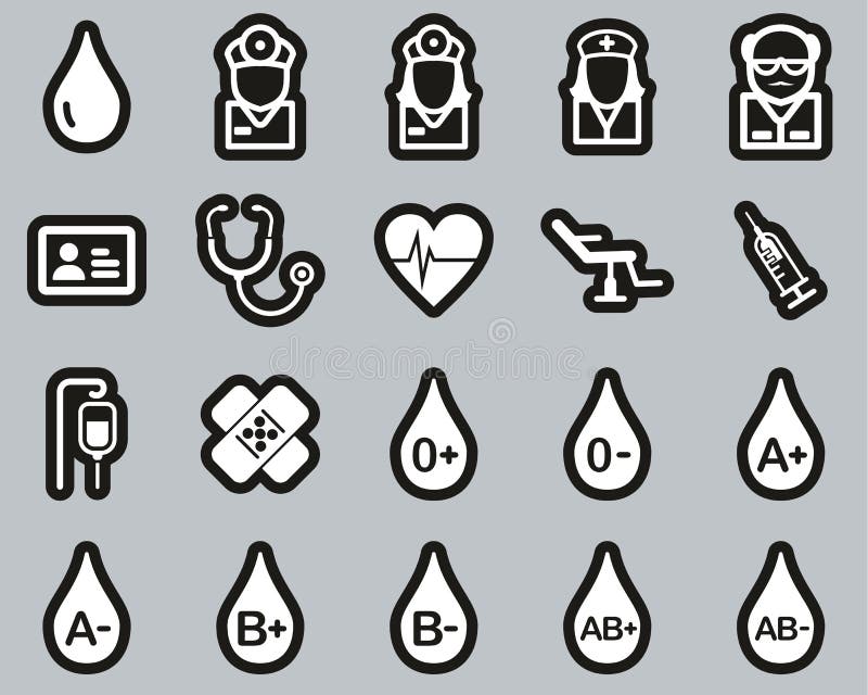 Blood Types or Blood Donation Icons White on Black Sticker Set Big ...