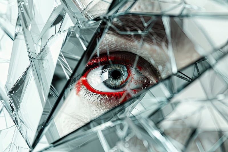 A Bloodshot Eye Sees through Broken Reality, Shattered Vision Stock ...