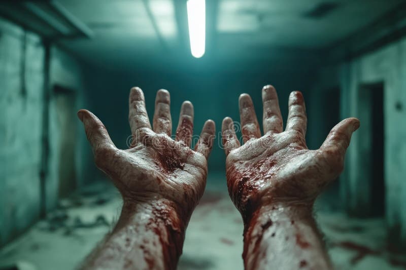 Bloodstained Hands Emerging from the Darkness, a Haunting Image of ...