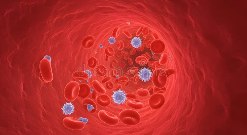 Bloodstream Visualization: Red and White Blood Cells in Motion Stock ...
