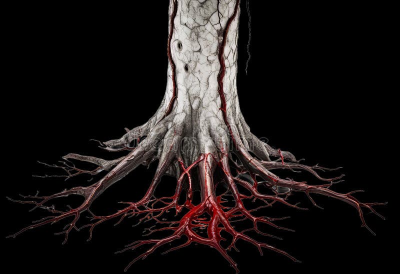 Bloody Tree with Macabre Roots Featuring Red Fluid on Transparent ...