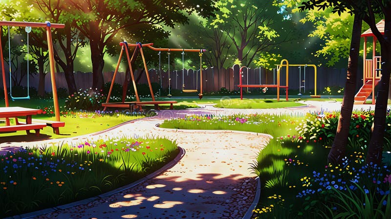 Bloom & Play Oasis stock illustration. Illustration of alley - 361619837