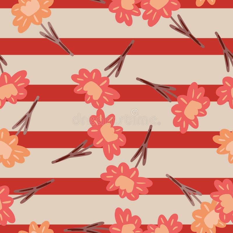 Bloom Vintage Seamless Pattern with Simple Flower Elements Print. Red ...