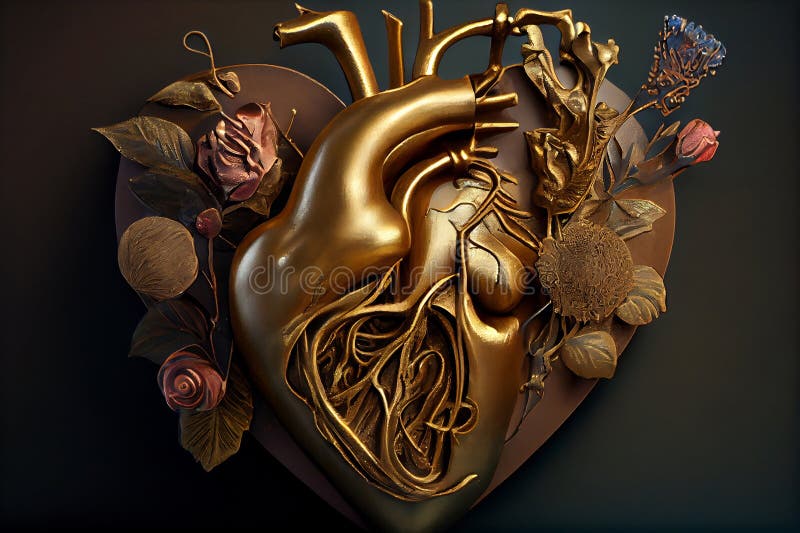 Blooming Anatomical Human Golden Heart Stock Illustration ...