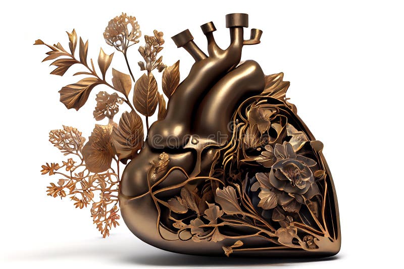 Blooming Anatomical Human Golden Heart, Illustration Stock Illustration ...