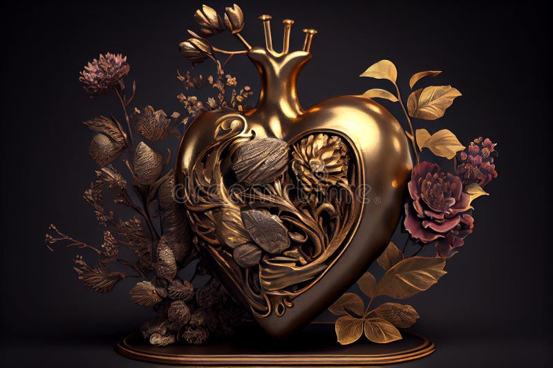 Blooming Anatomical Human Golden Heart, Illustration Stock Illustration ...