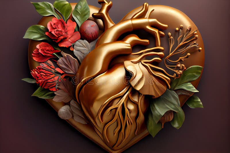 Blooming Anatomical Human Golden Heart Stock Illustration ...
