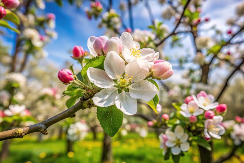 Delicate Beauty: Blooming Apple Tree Flower in the Shade of Its Crown ...