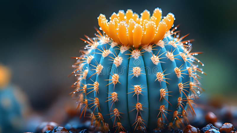 Blooming Blue Cactus, Garden, Dew Drops, Blurred Background, Botanical ...