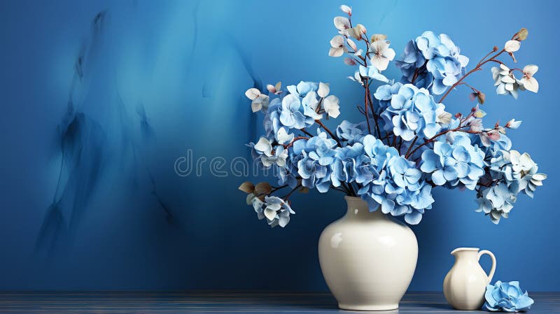 Blooming Blue Hydrangea and a Beautiful Ceramic Vase. Still Life with ...
