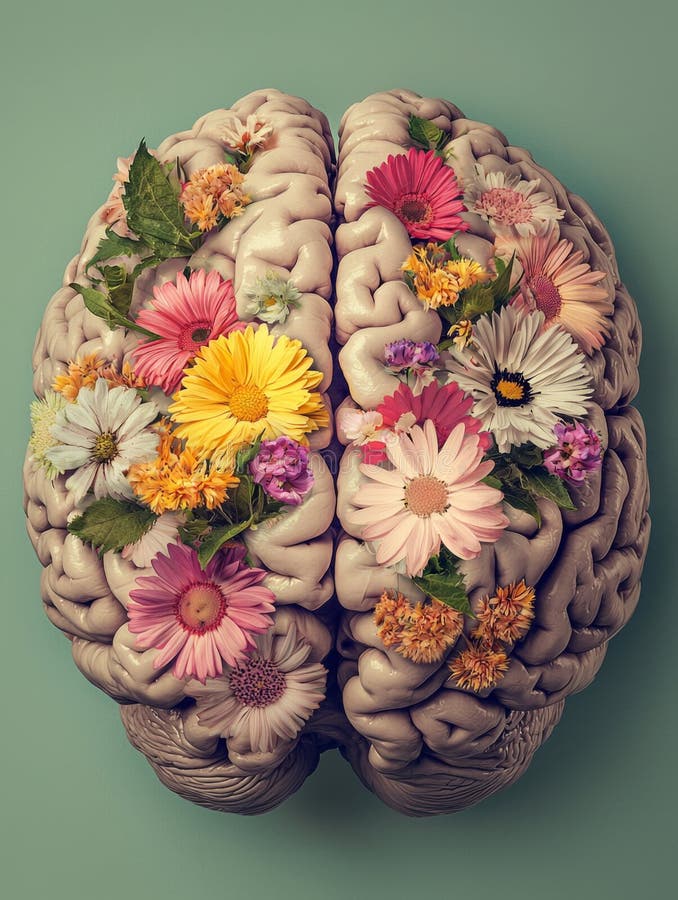 Blooming Brain: a Symphony of Mind and Nature Stock Illustration ...