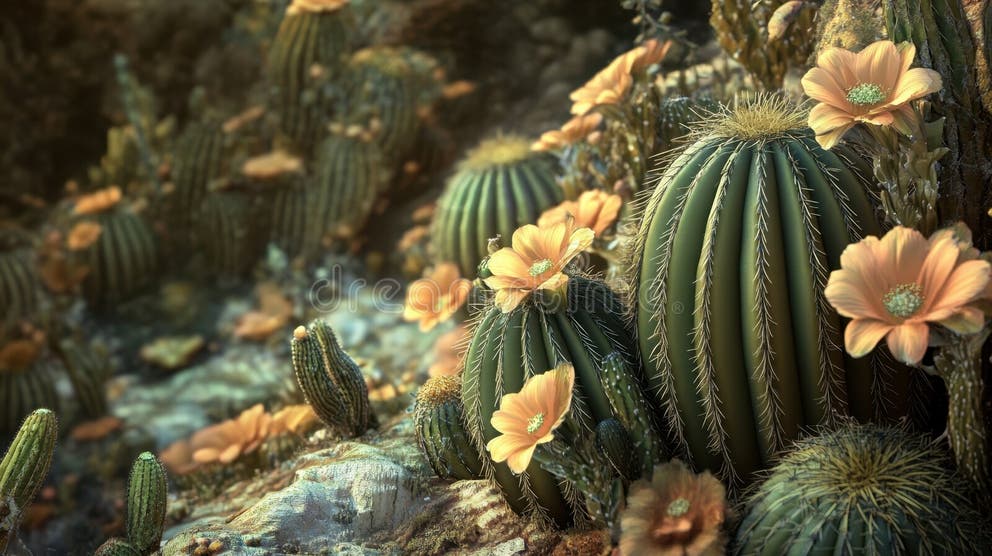 Blooming Cacti Under Sunlight in Desert Ecosystem Stock Image - Image ...