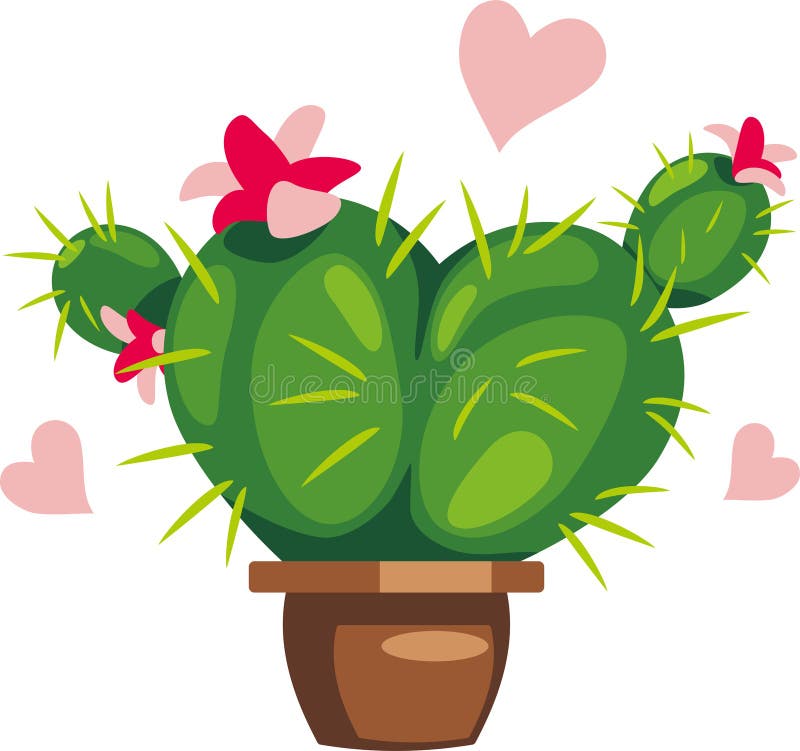 Blooming Cactus in the Shape of a Heart Stock Vector - Illustration of ...