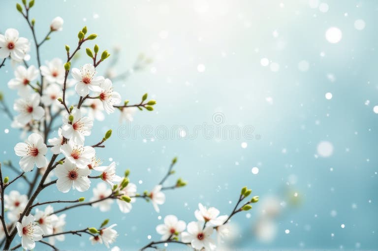 Blooming Cherry Blossoms in Gentle Spring Breeze Underneath a Clear ...