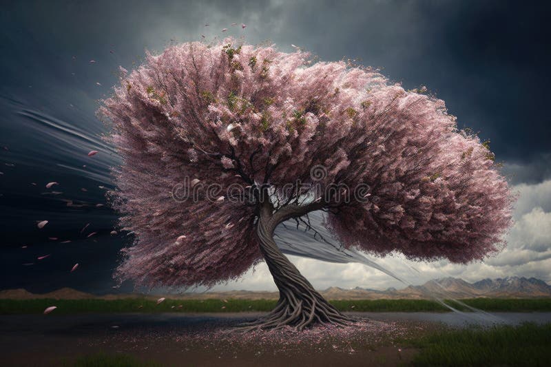 Blooming Cherry Tree in Full Bloom, with Blooms Falling To the Ground ...