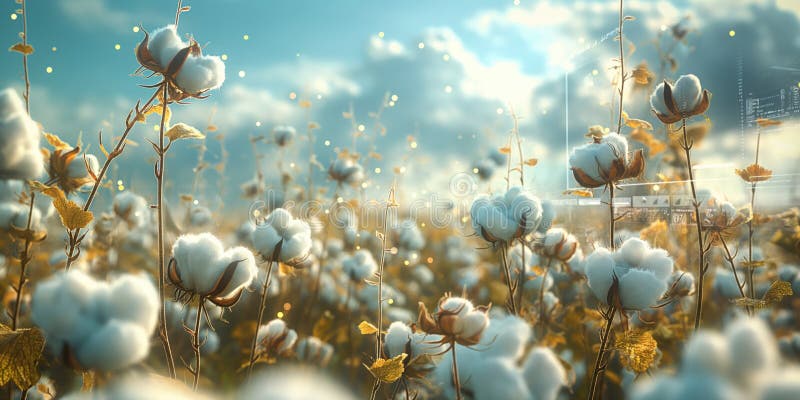 Blooming Cotton Field with Digital Interface Overlay. Stock Image - Image of modern, plants ...