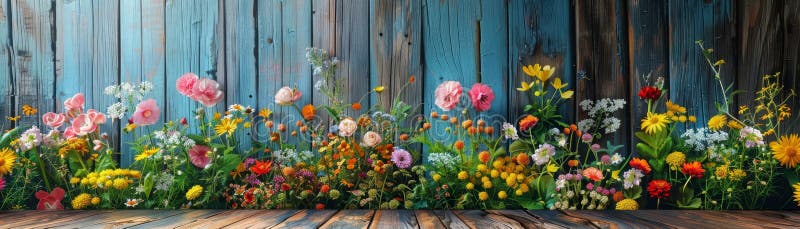 Blooming Creativity: Colorful Spring Garden Mural on Rustic Wood ...
