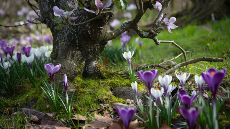 Blooming Diversity Under Gnarled Tree Branches Stock Image - Image of ...