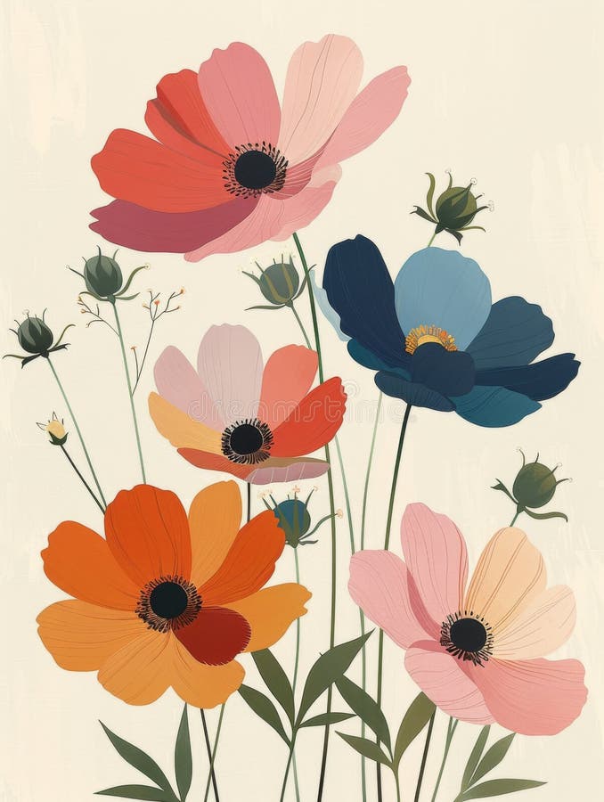 Blooming Elegance: Artistic Flower Prints Collection Stock Illustration ...