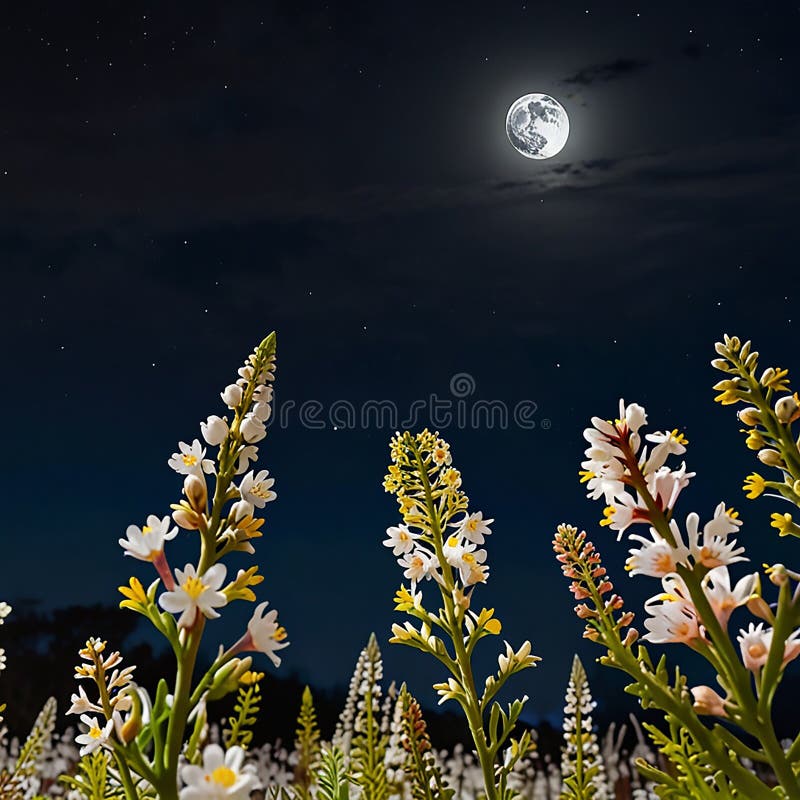 Spring Natural Flower with Moon Show. Stock Illustration - Illustration ...