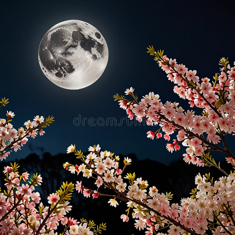 Spring Natural Flower with Moon Show. Stock Illustration - Illustration ...