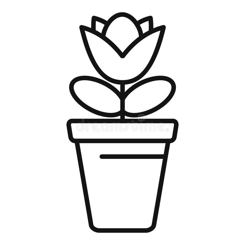 Blooming Flower Growing in Pot Line Art Icon Stock Vector ...