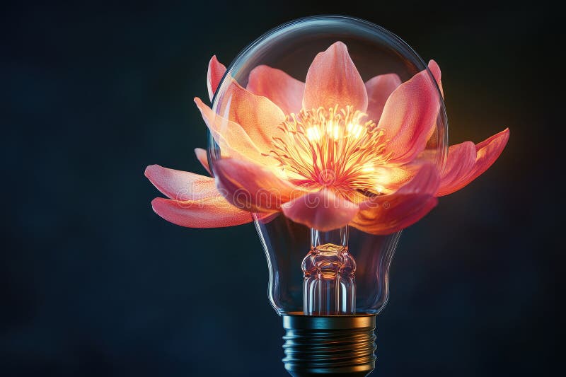 A Blooming Flower Inside of a Glowing Light Bulb. Alternative Energy ...