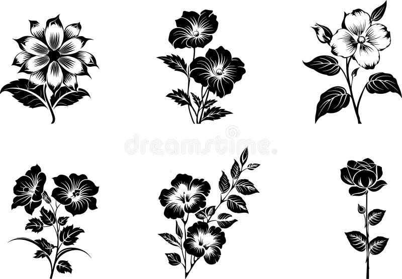 Blooming Flower Vector Image Set with Illustration Stock Vector ...