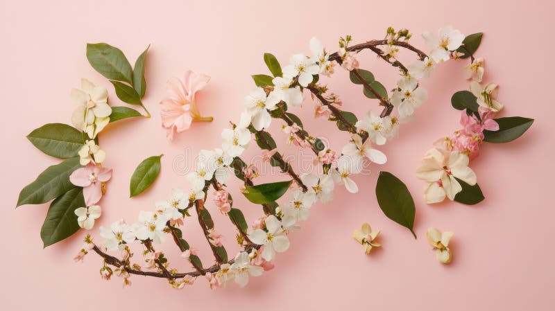 Blooming Flowers and Leaves Form a Double Helix DNA Strand Representing ...