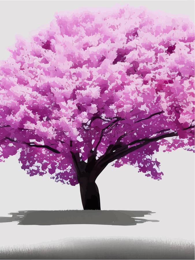Blooming Flowers or Sakura, Cherry Tree View Isolated on Background ...