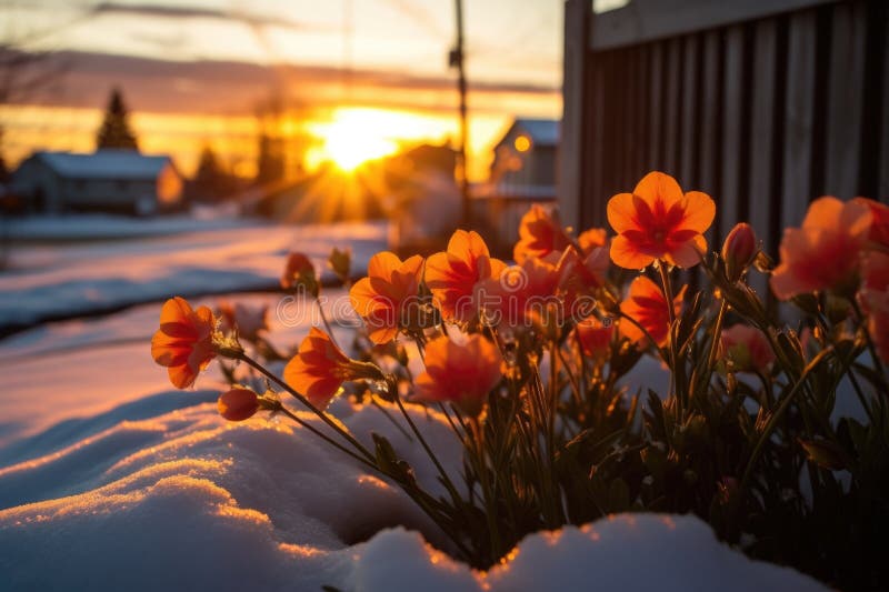 Blooming Flowers Under Winter Solstice Sunset Stock Illustration ...