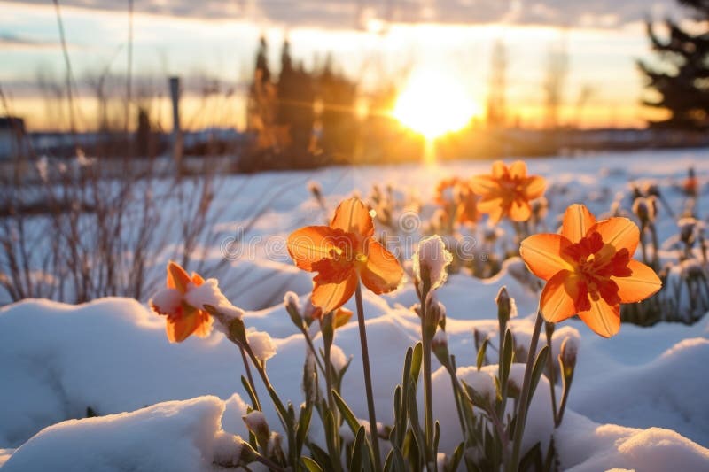 Blooming Flowers Under Winter Solstice Sunset Stock Illustration ...