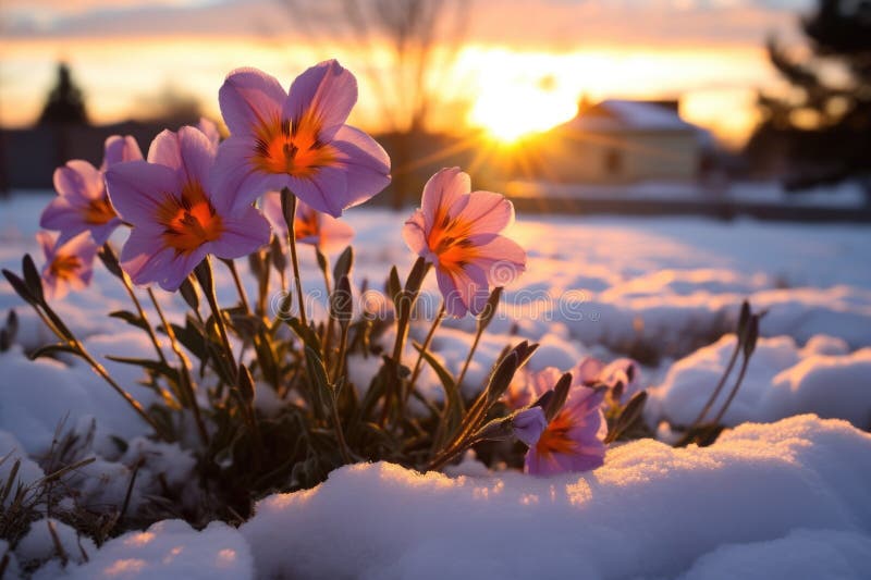 Blooming Flowers Under Winter Solstice Sunset Stock Illustration ...