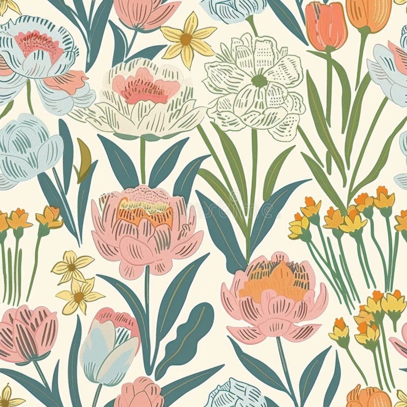 Blooming Garden: Vintage Inspired Floral Pattern Design Stock ...