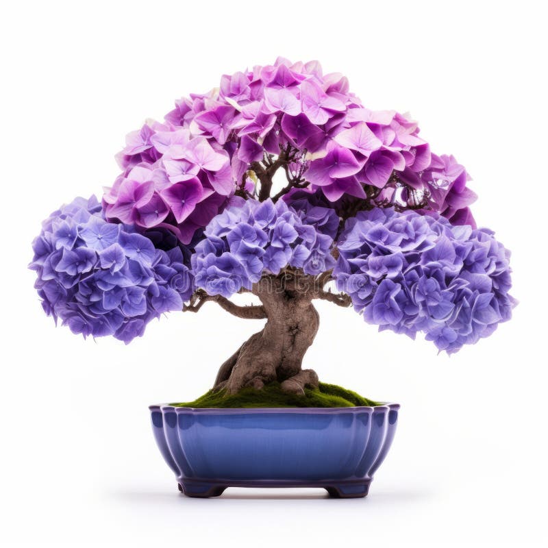 Blooming Hydrangea Bonsai Tree in Blue Vessel - Stunning Composition ...