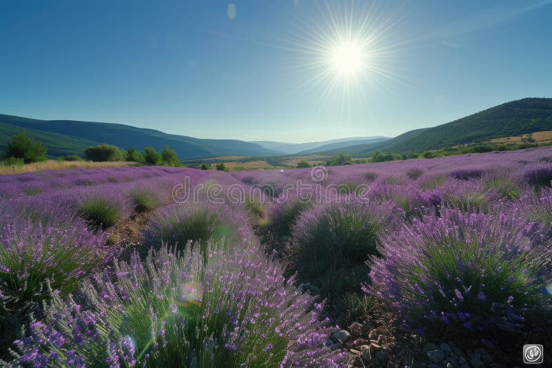 Blooming Lavender Field Under Strong Summer Sun Stock Photos - Free ...
