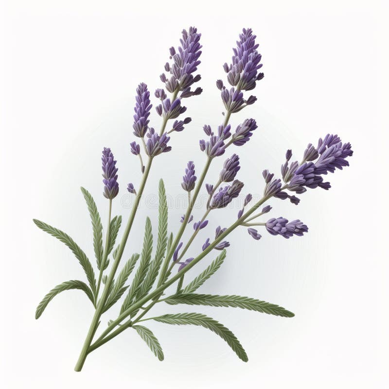 Blooming Lavender Isolated on a White Background Stock Illustration ...