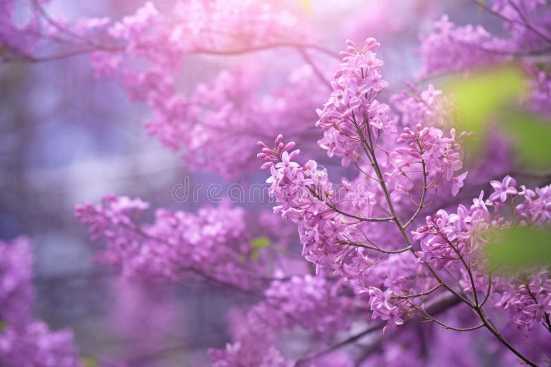 Blooming Lilac Bush with a Blurred Bokeh Effect Stock Illustration ...