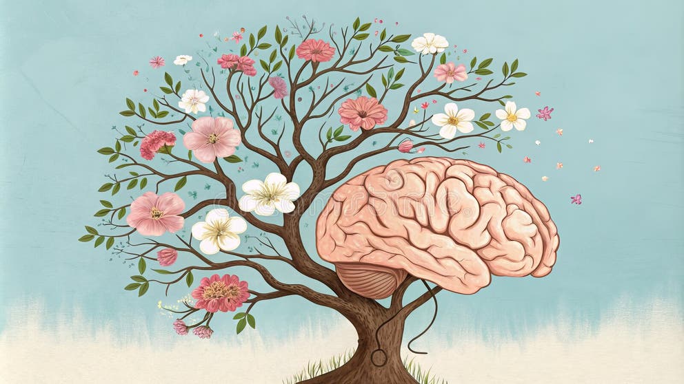 Blooming Mind Brain, Tree, Floral Illustration Stock Illustration ...