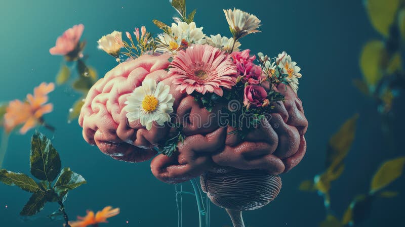 Blooming Mind: a Serene Visualization of Brain and Flowers Stock ...