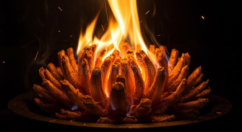 A Blooming Onion is Set Aflame, Creating a Dramatic Visual Effect. the ...