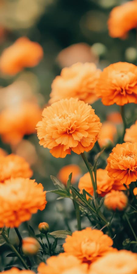 Blooming Orange Marigolds Vibrant Garden Setting Lush Green Foliage ...