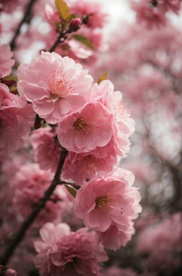 A Blooming Pink Cherry Blossom in Nature Stock Illustration ...