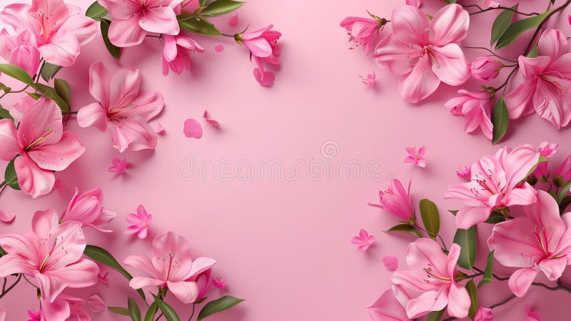 Blooming Pink Lilies Framing a Pink Gradient Background Stock ...