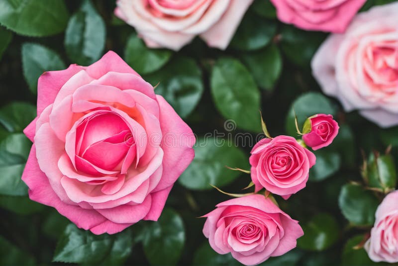 Blooming Pink Rose Flowers in the Garden Stock Illustration ...