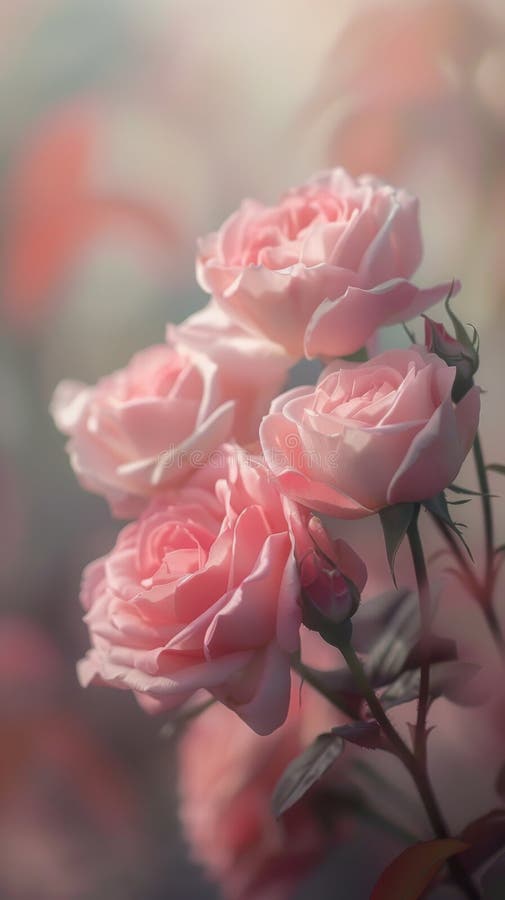 Blooming Pink Roses in Soft Focus, Romantic Nature Concept Stock Photo ...