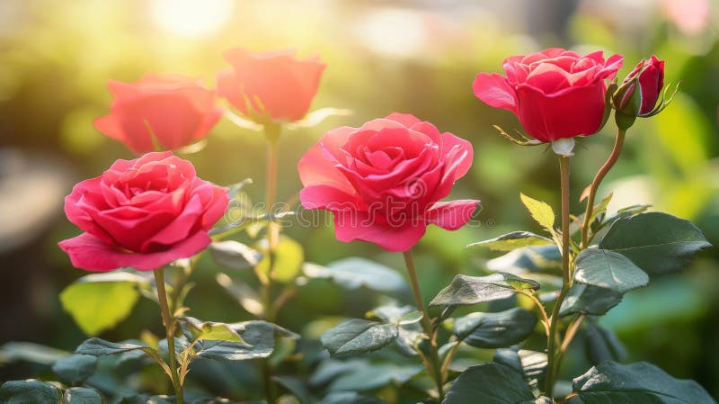 Blooming Pink Roses in Sunlight Garden Stock Illustration ...