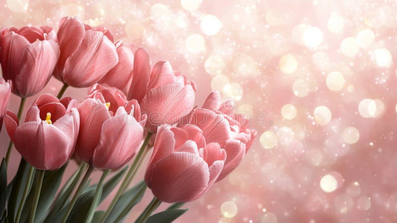 Blooming Pink Tulips Display with Sparkling Light Effects on Pink ...