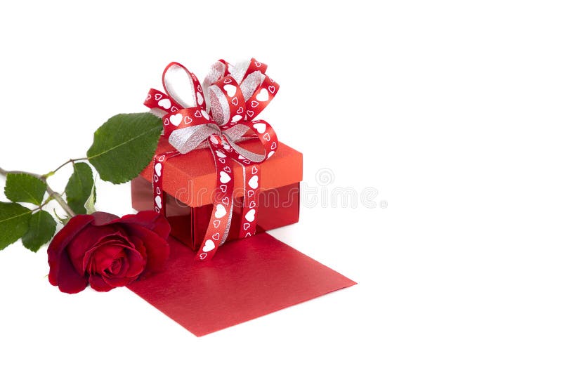 Blooming Red Rose and Red Present Box Stock Image - Image of blooming ...