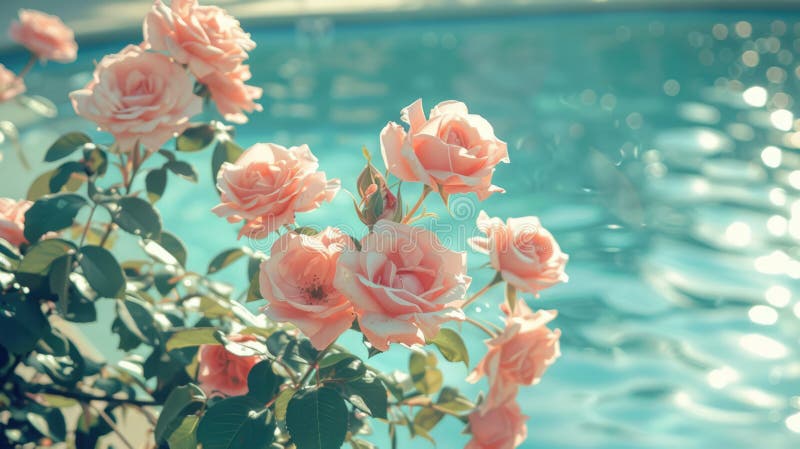 Blooming Rose Bush on the Pool Terrace Stock Photo - Image of blooming ...